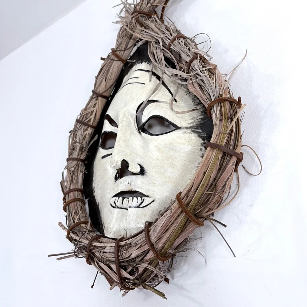 Wall Decor | Handmade African Inspired Leather Mask Raffia Wreath ...